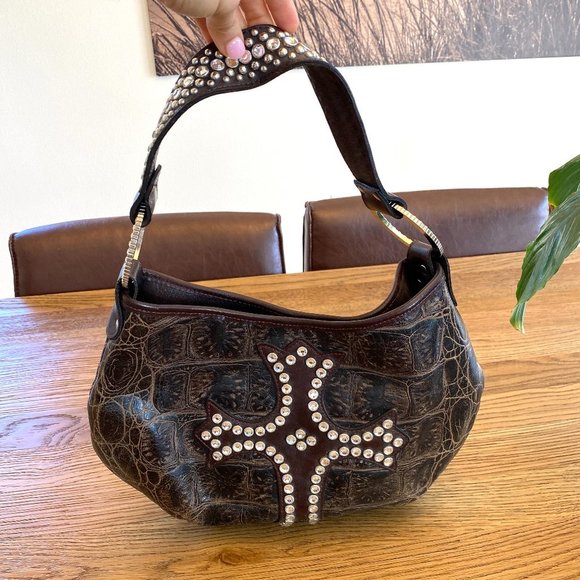 Raviani | Bags | Raviani Leather Shoulder Hobo Bag Croc Embossed Cross ...